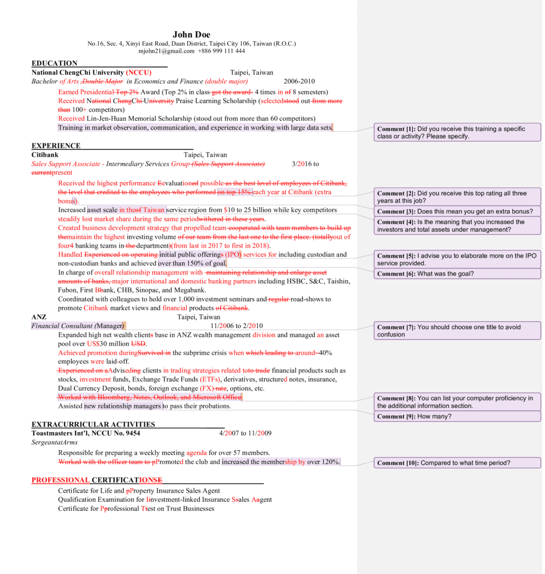 Resume/CV editing - Transcend Admissions Consultants
